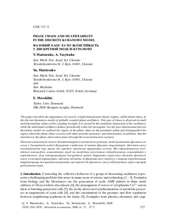 (PDF) Phase chaos and multistability in the discrete Kuramoto model