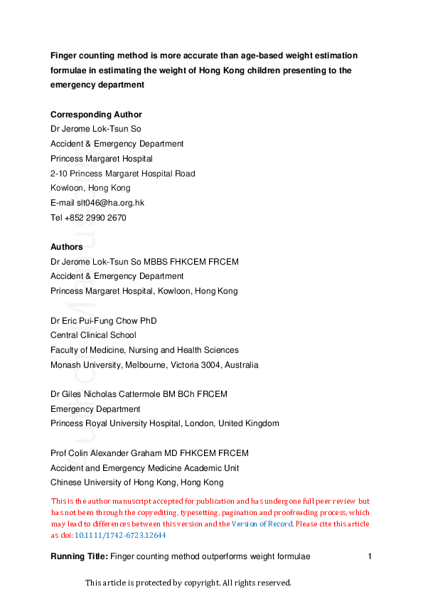 (PDF) Finger counting method is more accurate than age-based weight ...