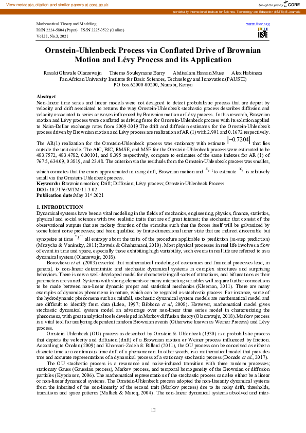 (PDF) Ornstein-Uhlenbeck Process via Conflated Drive of Brownian Motion and Lévy Process and its ...