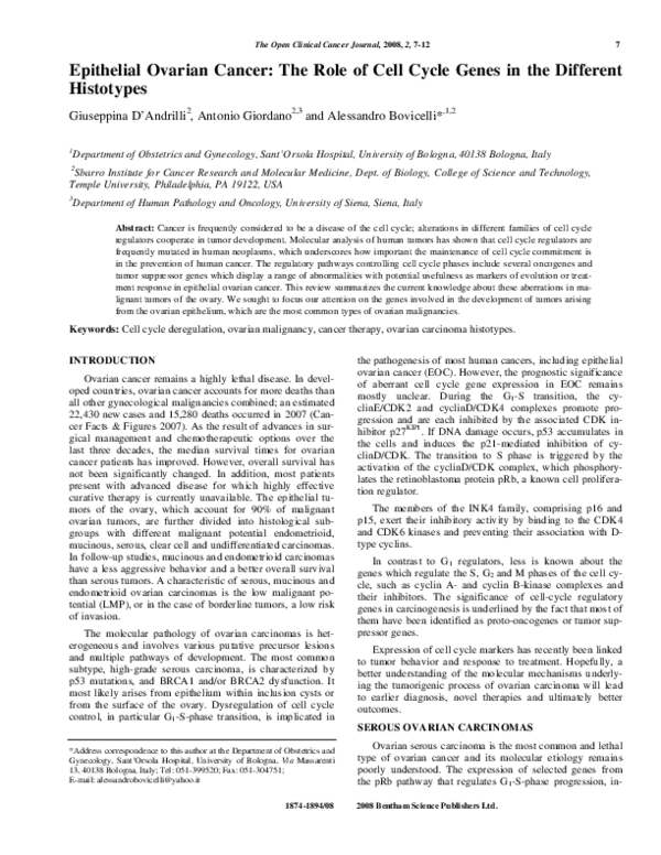 (PDF) Epithelial ovarian cancer: the role of cell cycle genes in the different histotypes