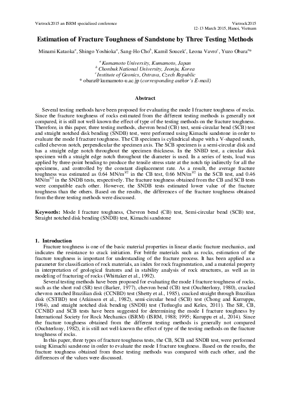 (PDF) Estimation of Fracture Toughness of Sandstone by Three Testing ...