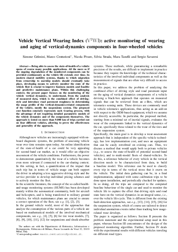 (PDF) Vehicle Vertical Wearing Index (V2 WI): active monitoring of ...