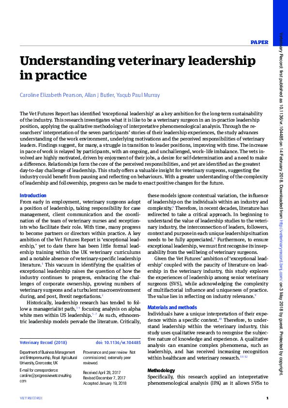 (PDF) Understanding veterinary leadership in practice