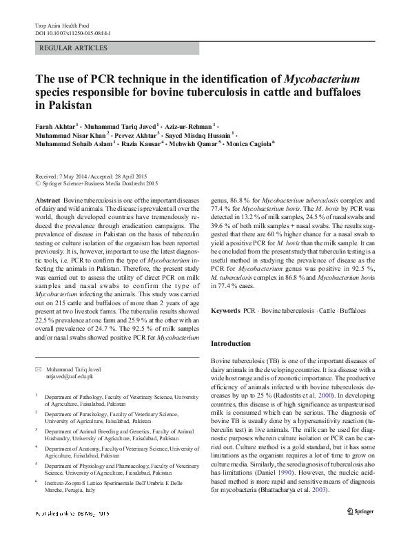 (PDF) The use of PCR technique in the identification of Mycobacterium ...