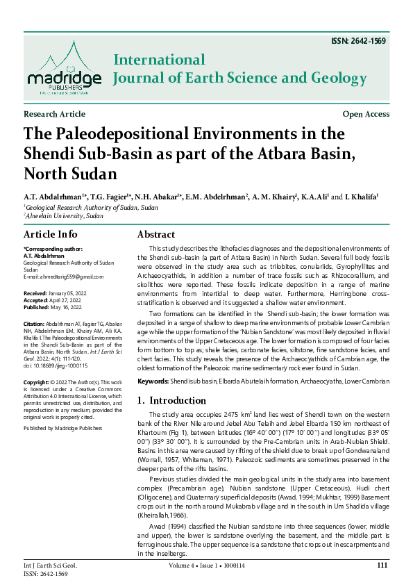 (PDF) The Paleodepositional Environments in the Shendi Sub-Basin as ...