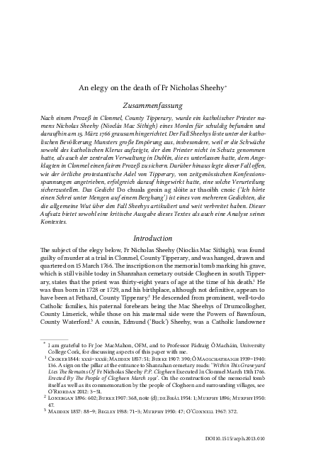 (PDF) An elegy on the death of Fr Nicholas Sheehy