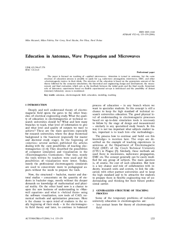 (PDF) Education in Antennas, Wave Propagation and Microwaves