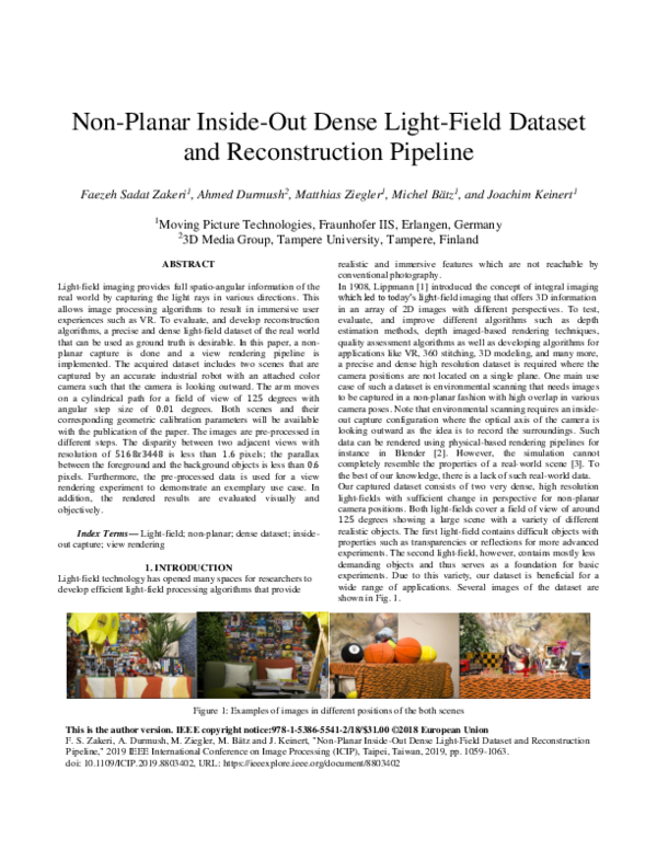 (PDF) Non-Planar Inside-Out Dense Light-Field Dataset and Reconstruction Pipeline | Faezeh S ...