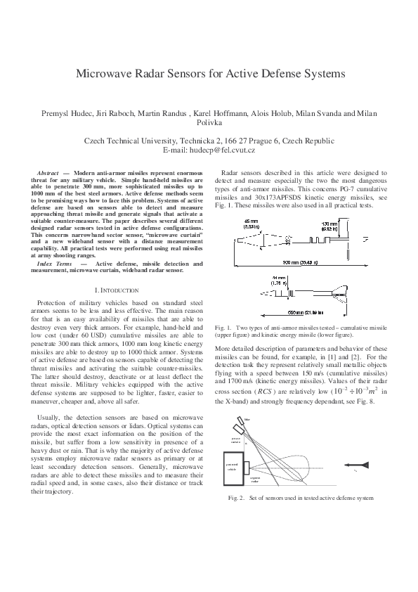 (PDF) Microwave radar sensors for active defense systems