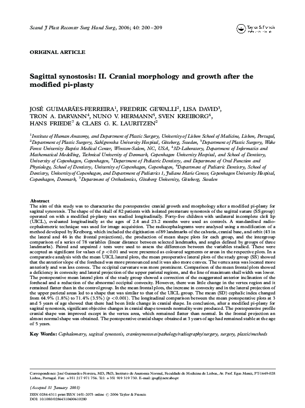 (PDF) Sagittal synostosis: II. Cranial morphology and growth after the ...