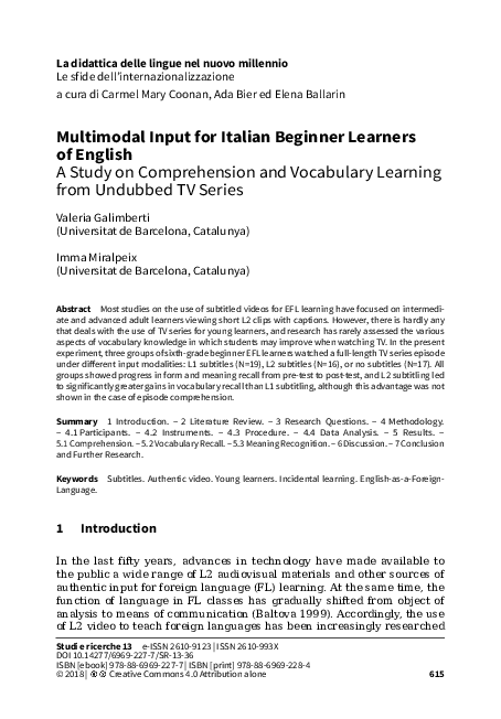 (PDF) Multimodal Input for Italian Beginner Learners of English | Valeria Galimberti - Academia.edu