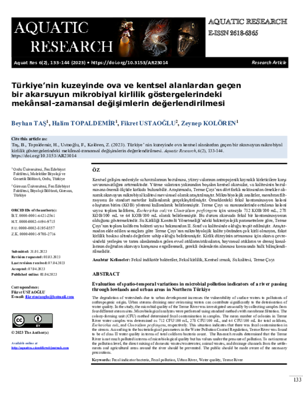 Pdf Evaluation Of Spatio Temporal Variations In Microbial Pollution Indicators Of A River