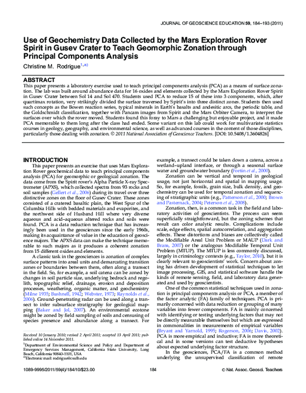 (PDF) Use of Geochemistry Data Collected by the Mars Exploration Rover Spirit in Gusev Crater to ...