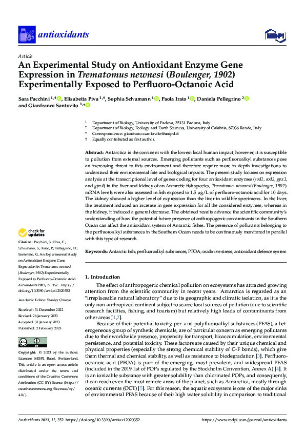 (PDF) An Experimental Study on Antioxidant Enzyme Gene Expression in Trematomus newnesi ...