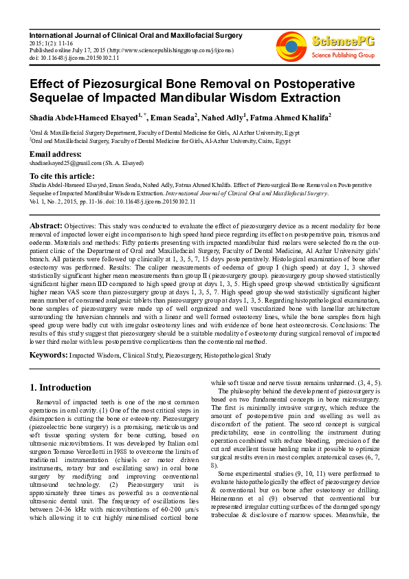 (PDF) Effect of Piezosurgical Bone Removal on Postoperative Sequelae of ...