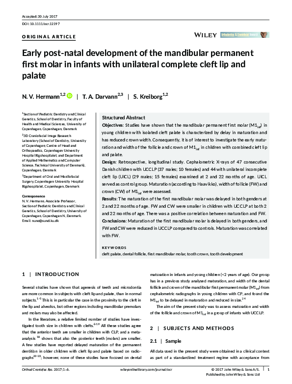 (PDF) Dental Development of Permanent Lateral Incisor in Complete Unilateral Cleft Lip and ...