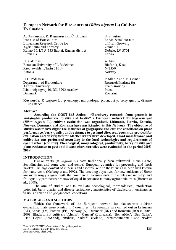 (PDF) European Network for Blackcurrant (Ribes Nigrum L.) Cultivar ...