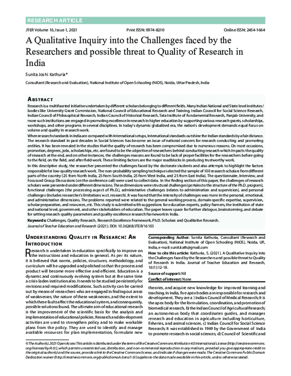 (PDF) A Qualitative Inquiry into the Challenges faced by the ...