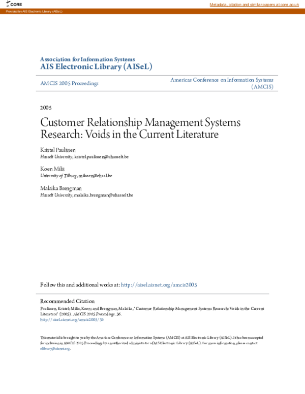 (PDF) Customer Relationship Management Systems Research: Voids in the Current Literature