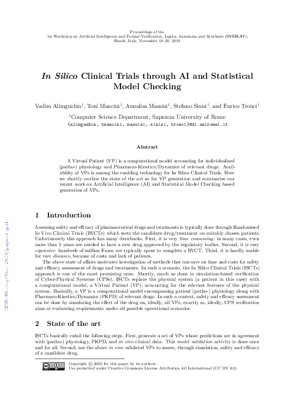 (PDF) In Silico Clinical Trials through AI and Statistical Model Checking