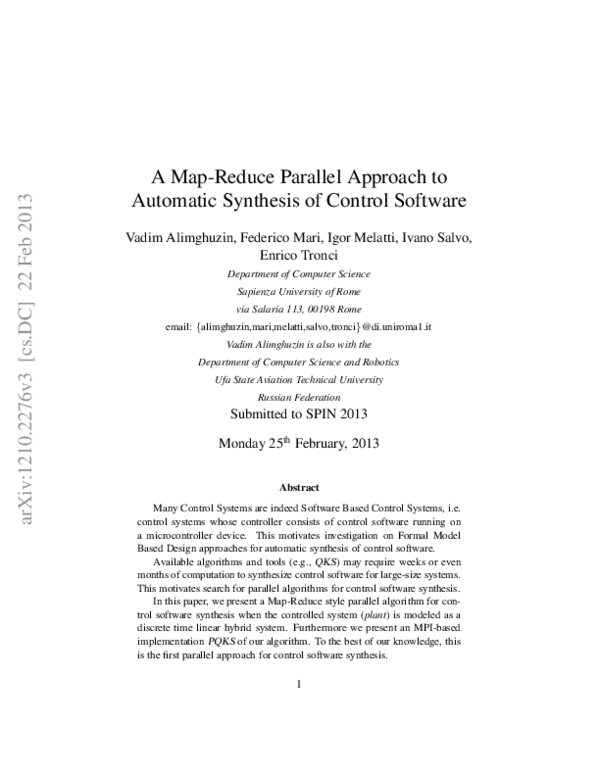 Pdf A Map Reduce Parallel Approach To Automatic Synthesis Of Control