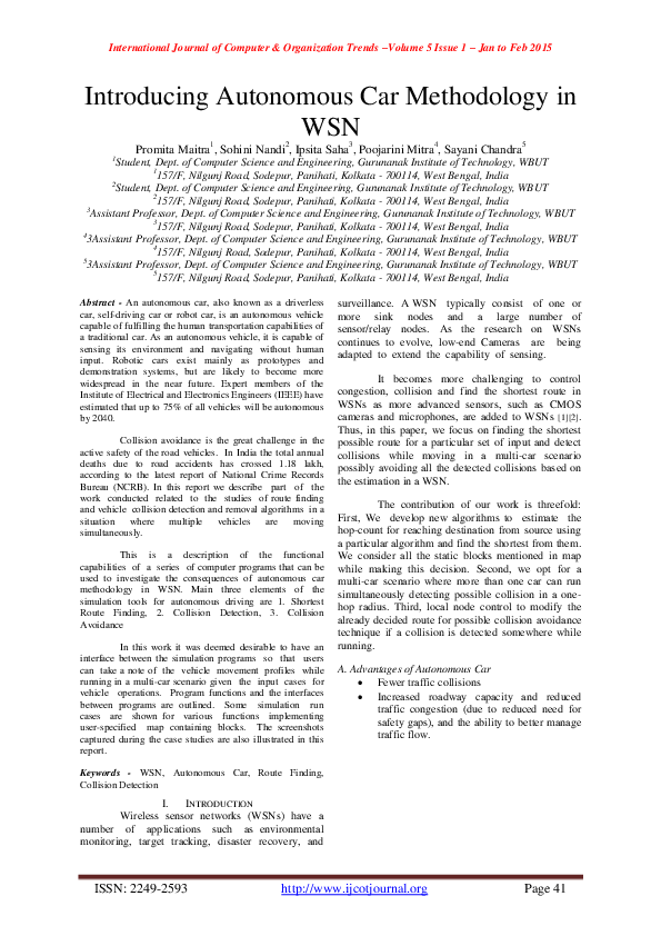(PDF) Introducing Autonomous Car Methodology in WSN