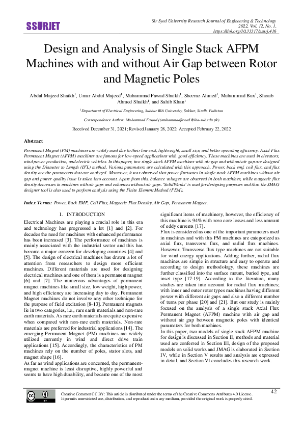 (PDF) Design and Analysis of Single Stack AFPM Machines with and without Air gap Between Rotor ...