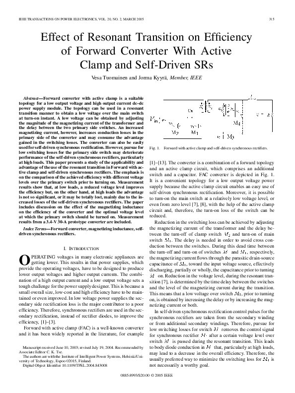 (PDF) Effect of resonant transition on efficiency of forward converter with active clamp and ...