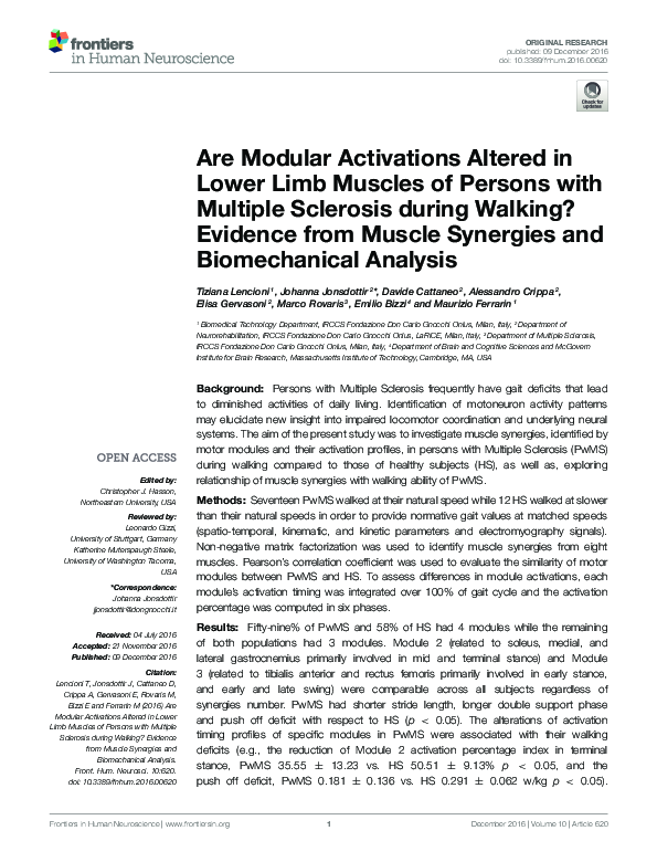 (PDF) Are Modular Activations Altered in Lower Limb Muscles of Persons ...