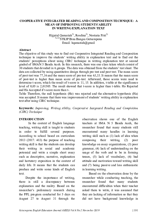 (PDF) Cooperative Integrated Reading and Composition Technique