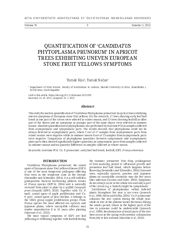 (PDF) Quantification of 'Candidatus Phytoplasma prunorum' in apricot ...