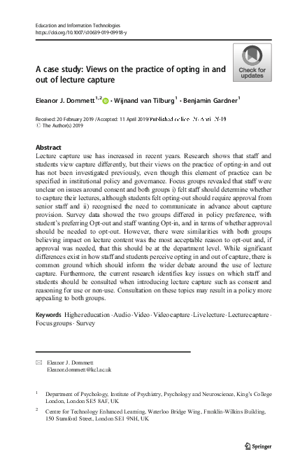 (PDF) A case study: Views on the practice of opting in and out of lecture capture