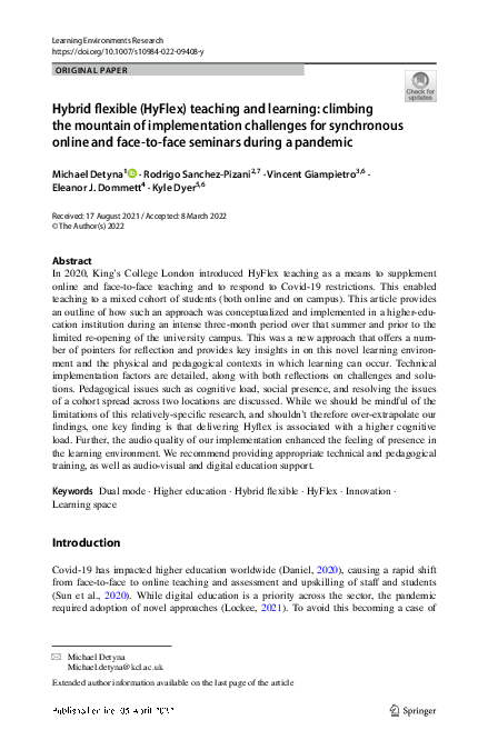 (PDF) Hybrid flexible (HyFlex) teaching and learning: climbing the ...