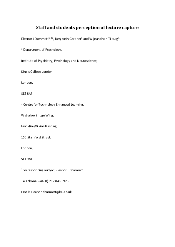 (PDF) Staff and students perception of lecture capture