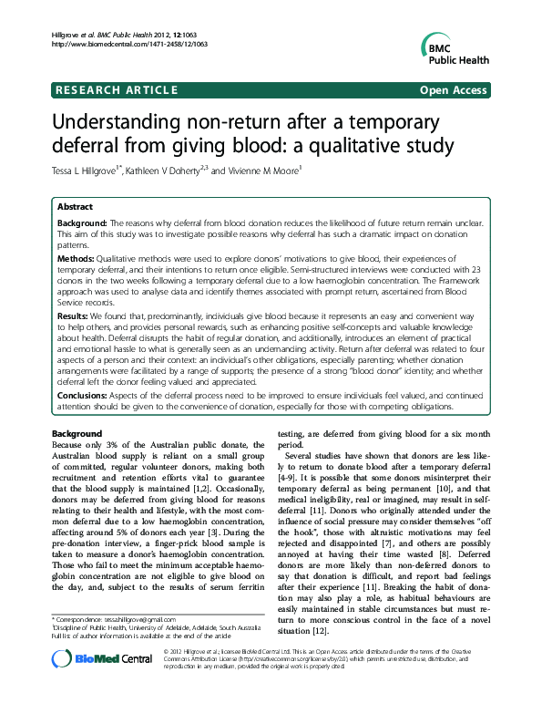 (PDF) Understanding non-return after a temporary deferral from giving ...