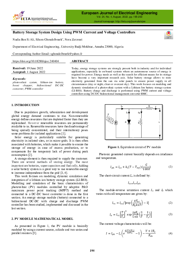 (PDF) Battery Storage System Design Using PWM Current and Voltage Controllers