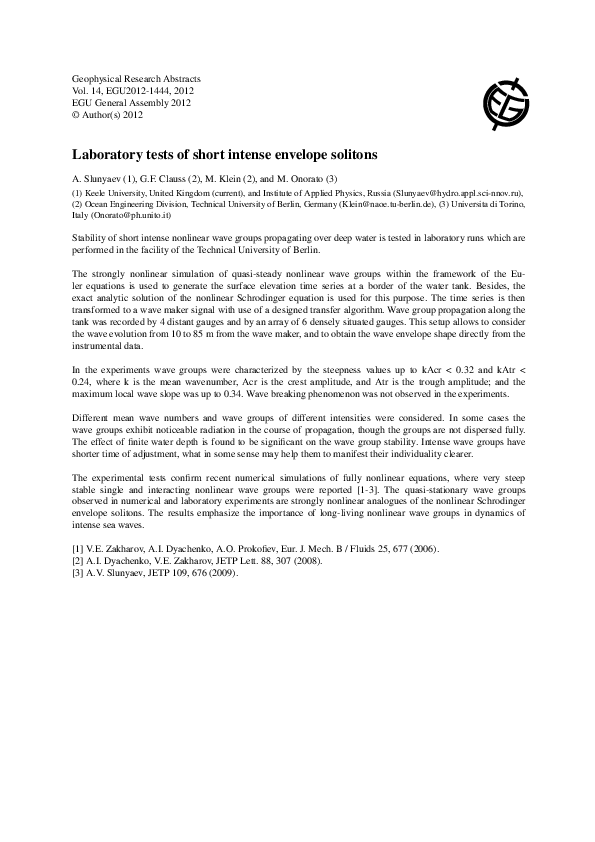 (PDF) Laboratory tests of short intense envelope solitons