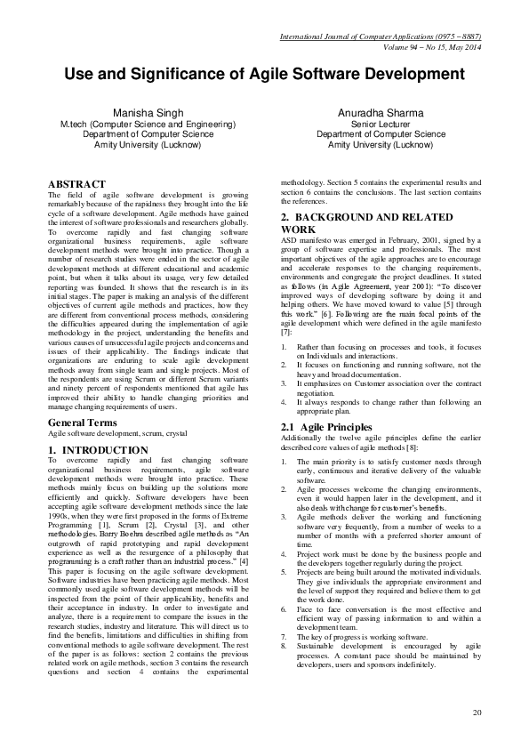 Pdf Use And Significance Of Agile Software Development Anuradha Misra
