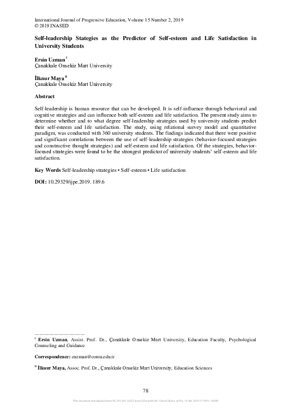 (PDF) Self-leadership Strategies as the Predictor of Self-esteem and ...