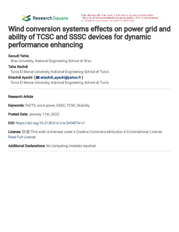 (PDF) Wind conversion systems effects on power grid and ability of TCSC and SSSC devices for ...