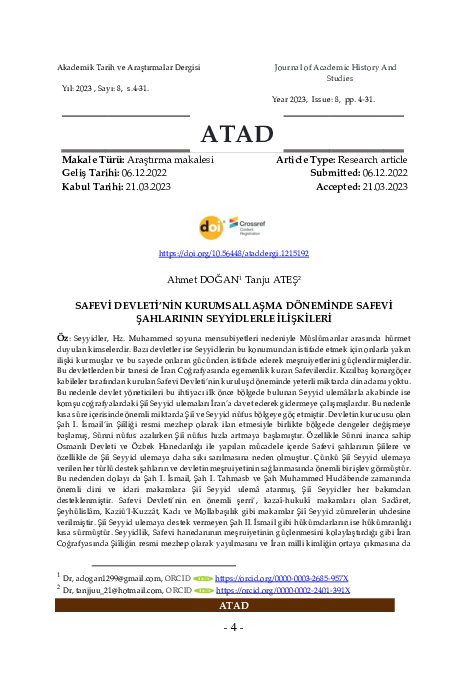 (PDF) SAFEVİ DEVLETİ’NİN KURUMSALLAŞMA DÖNEMİNDE SAFEVİ ŞAHLARININ ...