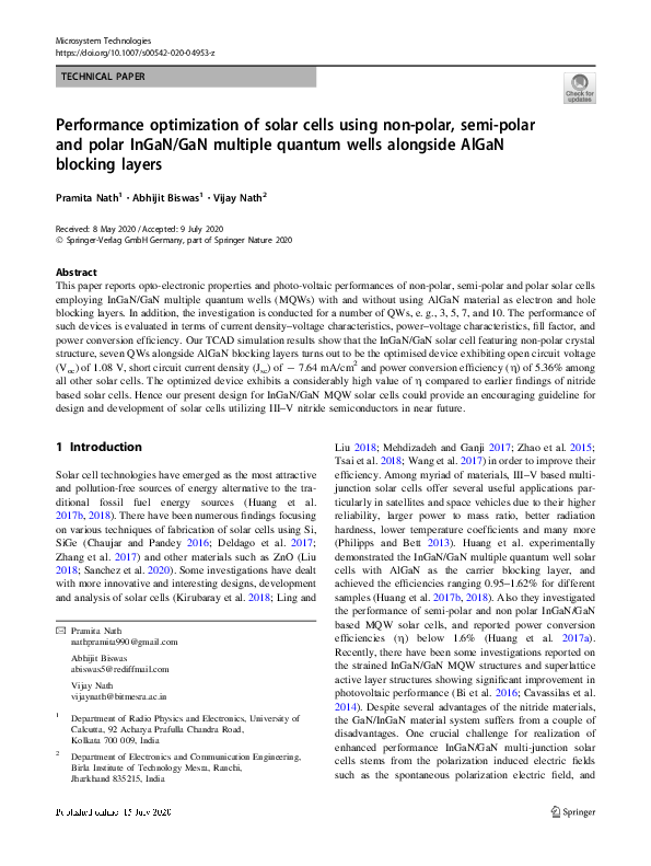 (PDF) Performance optimization of solar cells using non-polar, semi ...