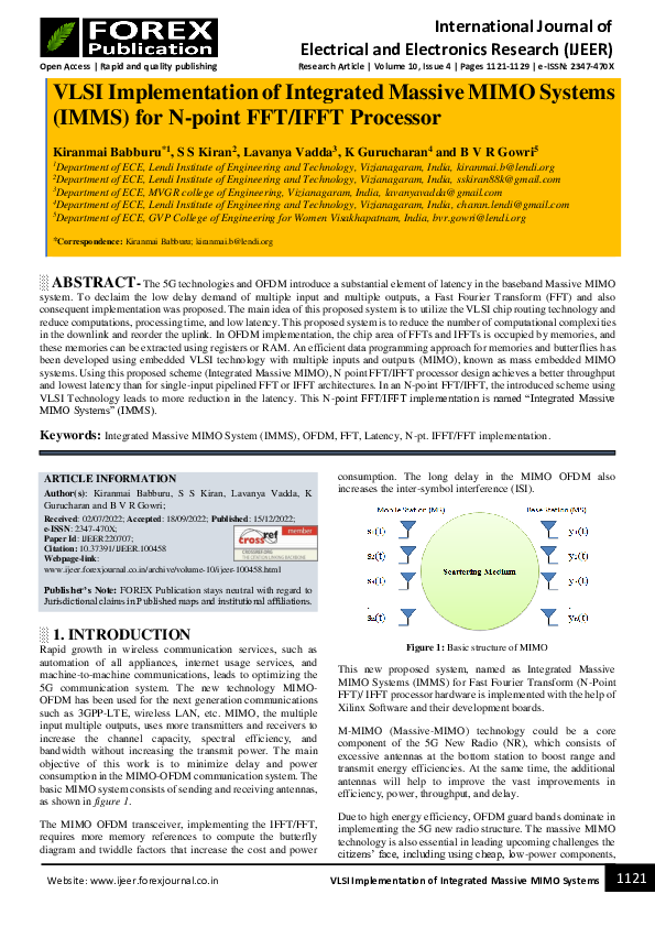 (PDF) VLSI Implementation of Integrated Massive MIMO Systems (IMMS) for N-point FFT/IFFT Processor