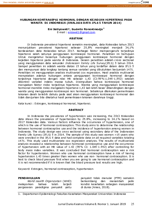 (PDF) Hubungan Kontrasepsi Hormonal Dengan kejadian Hipertensi Pada Wanita di Indonesia ...