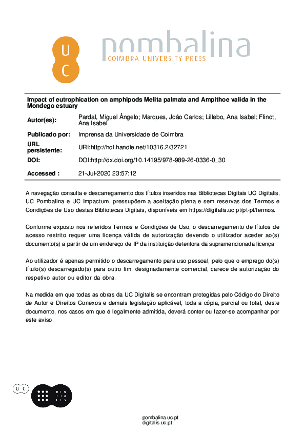 (PDF) Impact of eutrophication on amphipods Melita palmata and Ampithoe ...