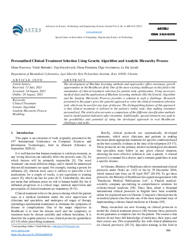 (PDF) Personalized Clinical Treatment Selection Using Genetic Algorithm and Analytic Hierarchy ...