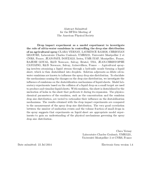 (PDF) Drop Impact Experiment as a Model Experiment to Investigate the ...