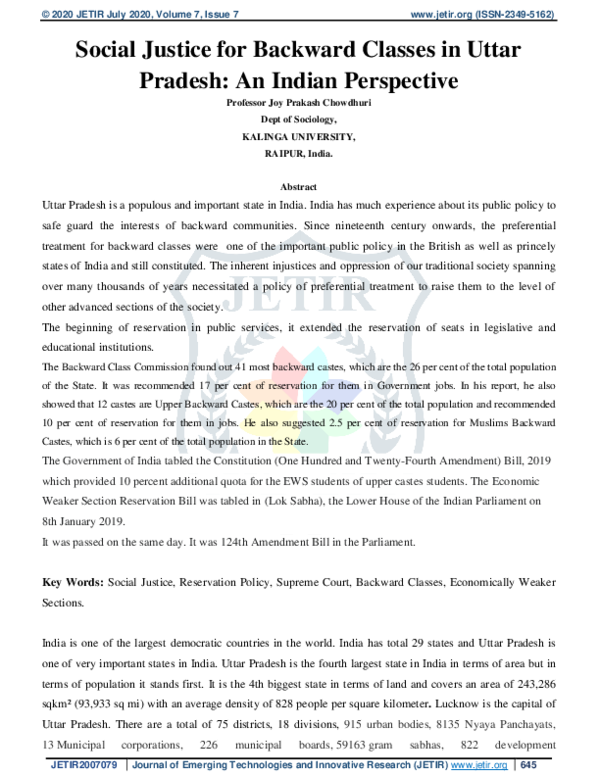 (PDF) Social Justice for Backward Classes in Uttar Pradesh: An Indian ...
