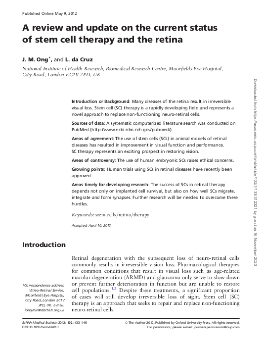 (PDF) A review and update on the current status of stem cell therapy ...
