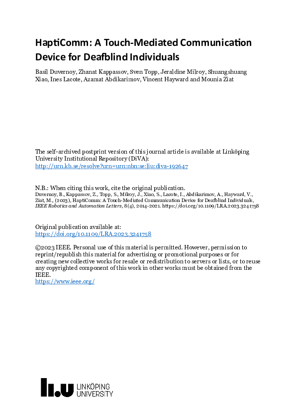 (PDF) HaptiComm: A Touch-Mediated Communication Device for Deafblind ...